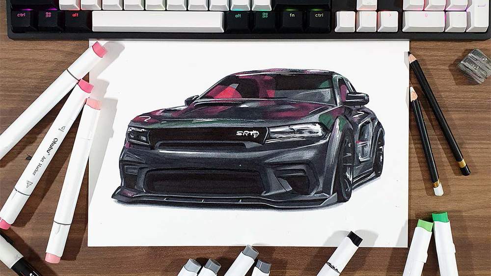 How To Draw A Dodge Charger SRT Hellcat - Realistic Step By Step Drawing Tutorial